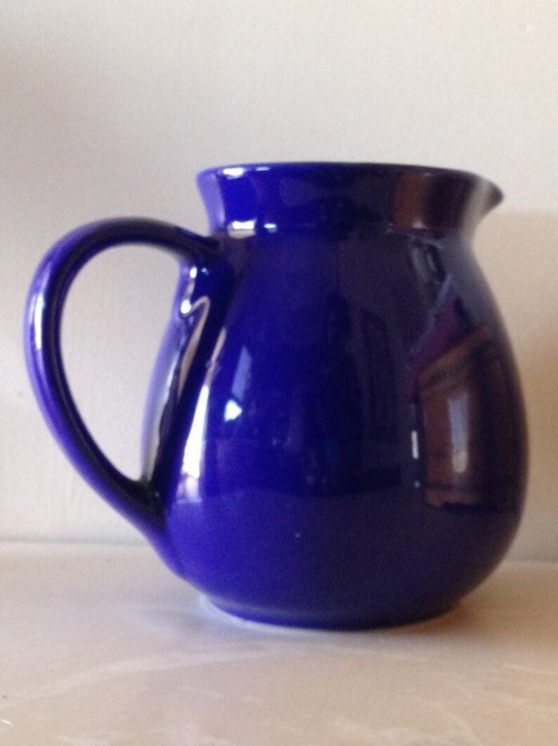 Cobalt Blue Pitcher hand Painted Stoneware Pottery French Country ...