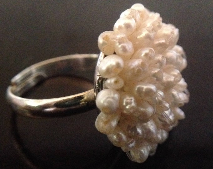 White Pearl Cluster Ring Freshwater Pearls Cocktail Ring - Etsy