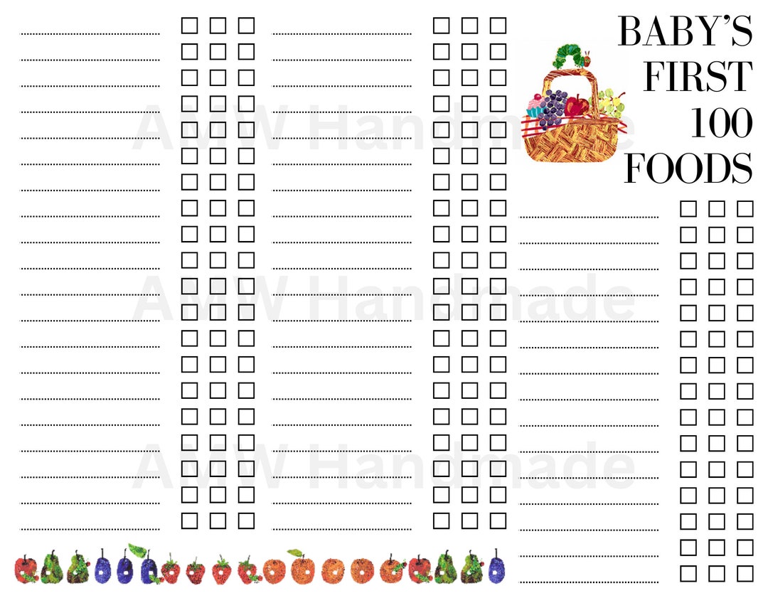 Baby's First 100 Foods Template, Little Hungry Caterpillar Template ...