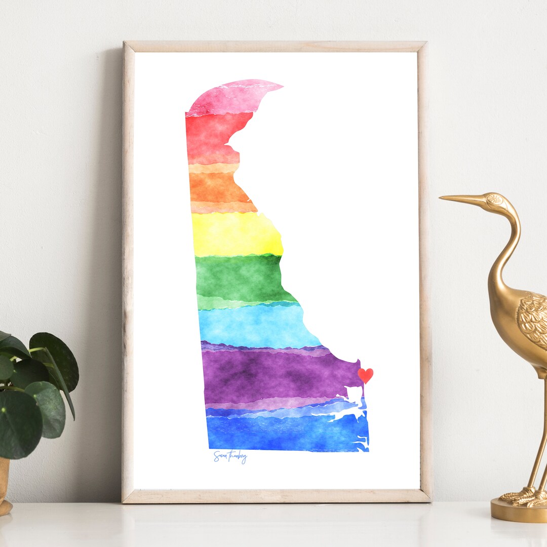 Map Art PRIDE Delaware State Map Rehoboth Beach Watercolor Delaware ...