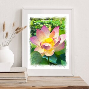 Pink and Yellow Lotus Flower Painting by Artist Susan Thornberg - Etsy