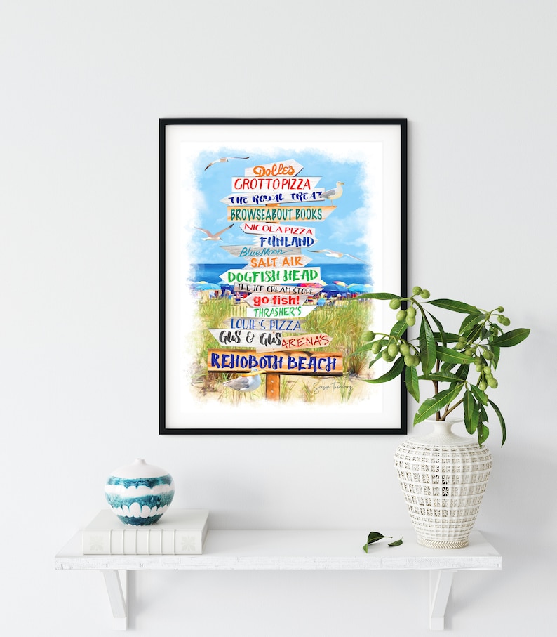 Rehoboth Beach Art Print - Directional Beach Sign by Susan Thornberg - Etsy