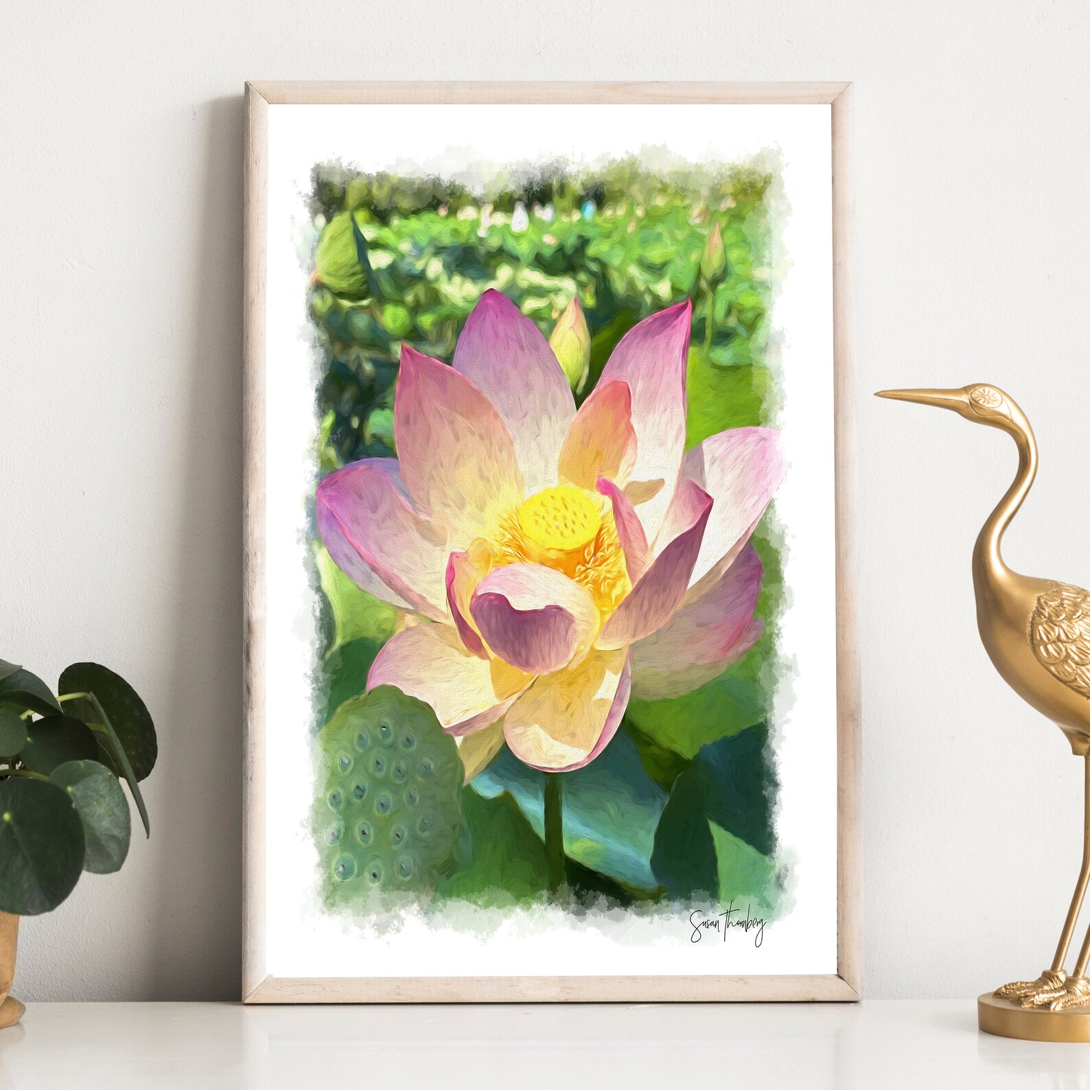 Pink and Yellow Lotus Flower Painting by Artist Susan Thornberg - Etsy