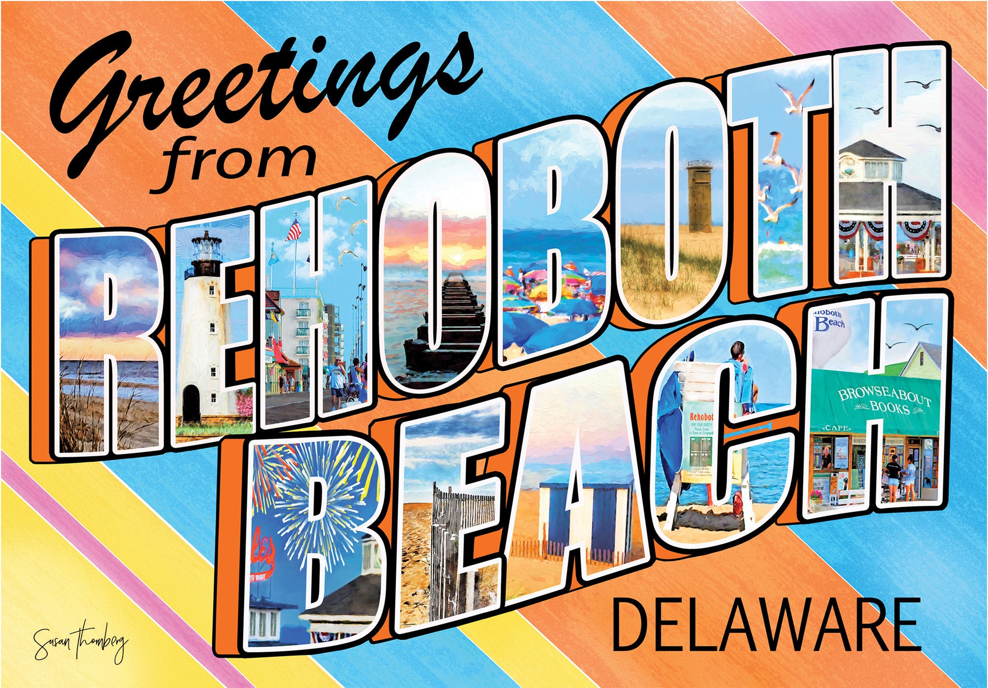 Greetings From Rehoboth Beach, Delaware, Coastal Art, Vintage Art ...