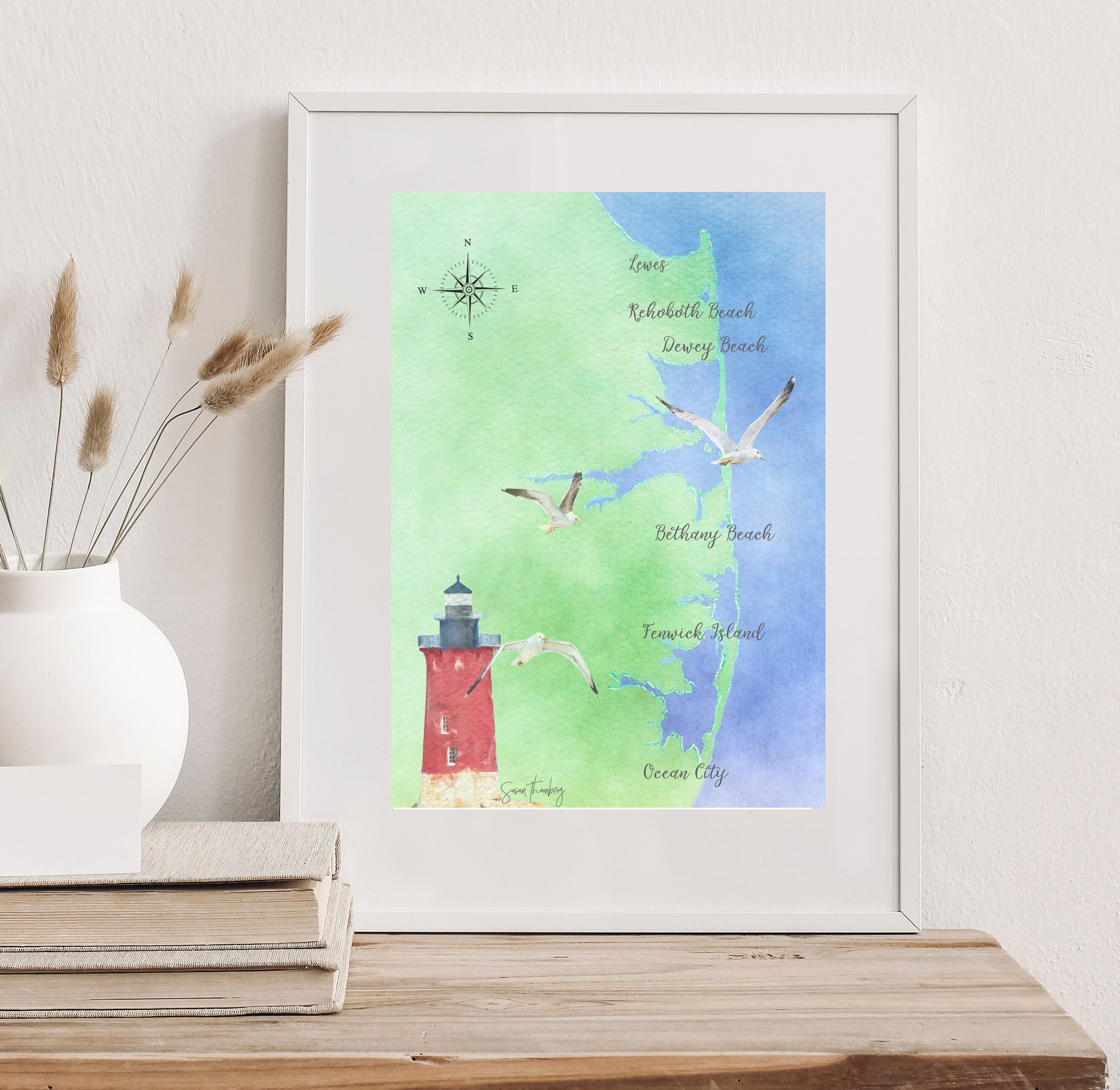 Map Art Lewes Rehoboth Dewey Bethany Fenwick Island Ocean City - Etsy