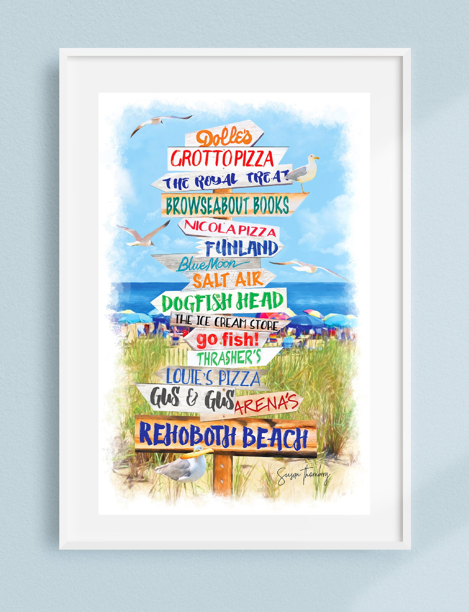 Rehoboth Beach Art Print - Directional Beach Sign by Susan Thornberg - Etsy