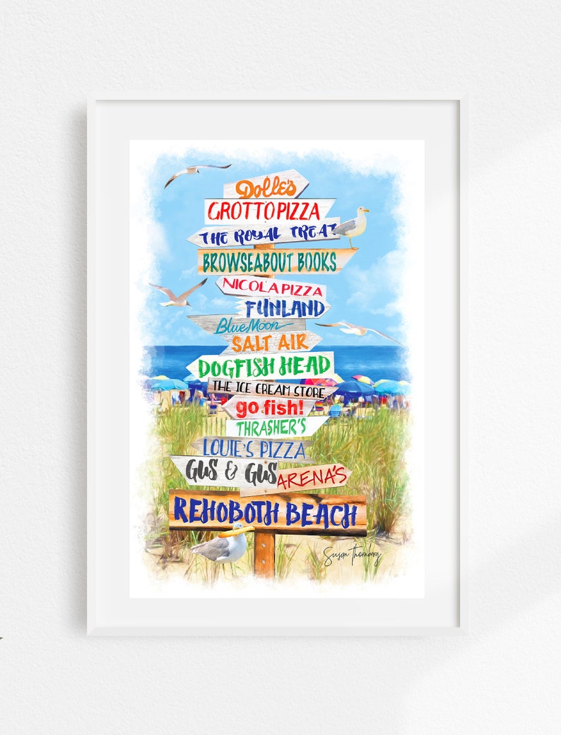 Rehoboth Beach Art Print - Directional Beach Sign by Susan Thornberg - Etsy