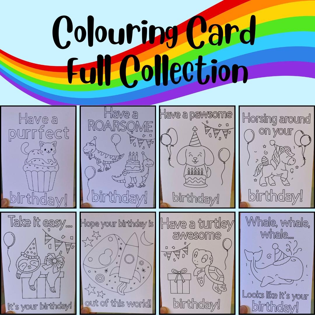 Set of 8 Birthday Colouring Cards With Colouring Pencils - Etsy