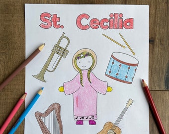 St. Cecilia Music Class Coloring Page Sheet Liturgical Year | Etsy
