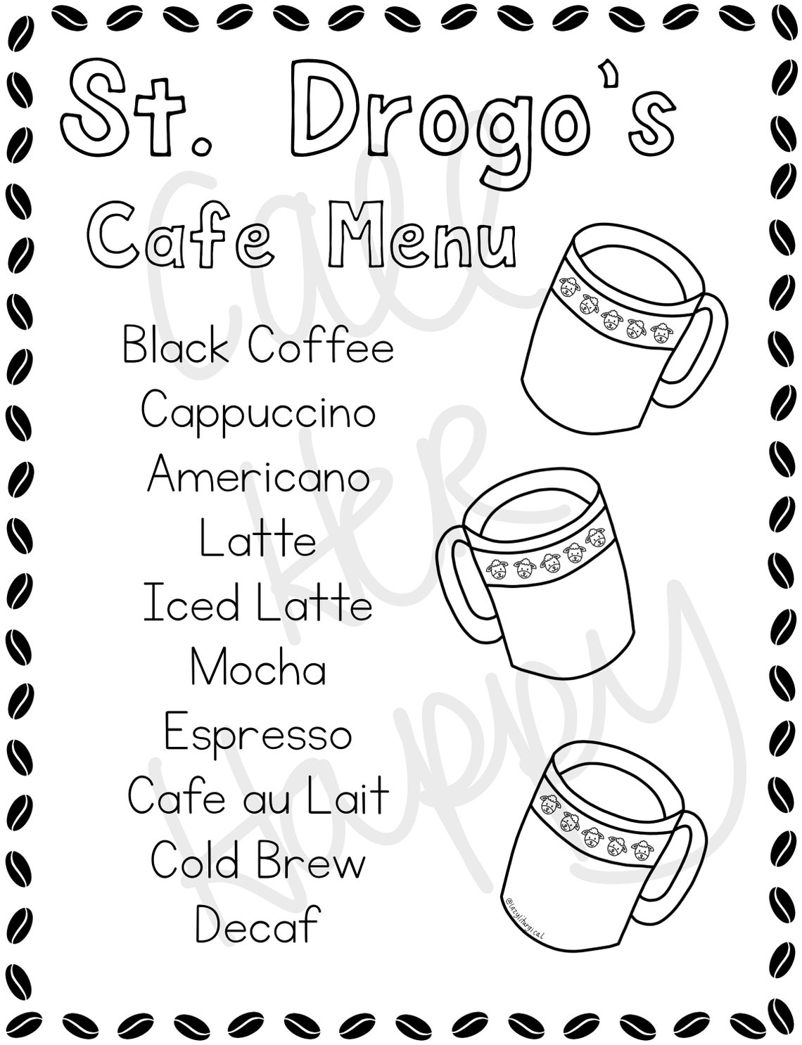 St Drogo Coffee Sign Cup Printable Coloring Page Sheet Lazy Liturgical ...