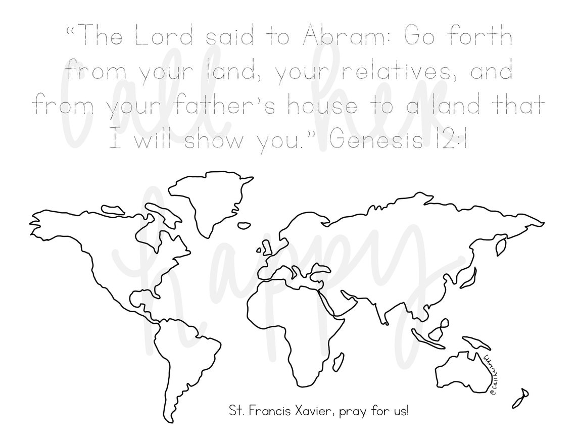 St Francis Xavier World Map Printable Coloring Page Sheet Lazy - Etsy