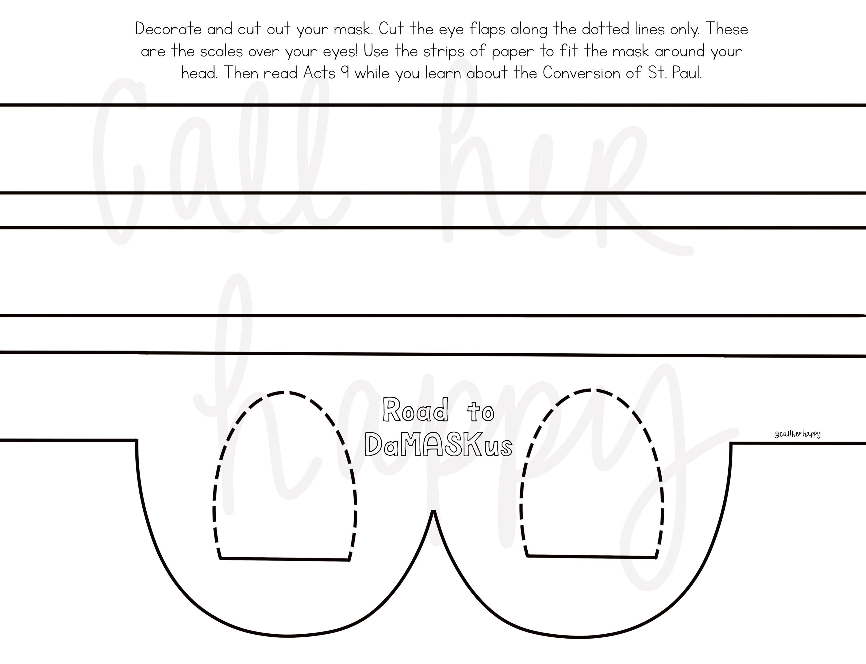 St. Paul Conversion Mask Printable Coloring Page Sheet Lazy Liturgical ...