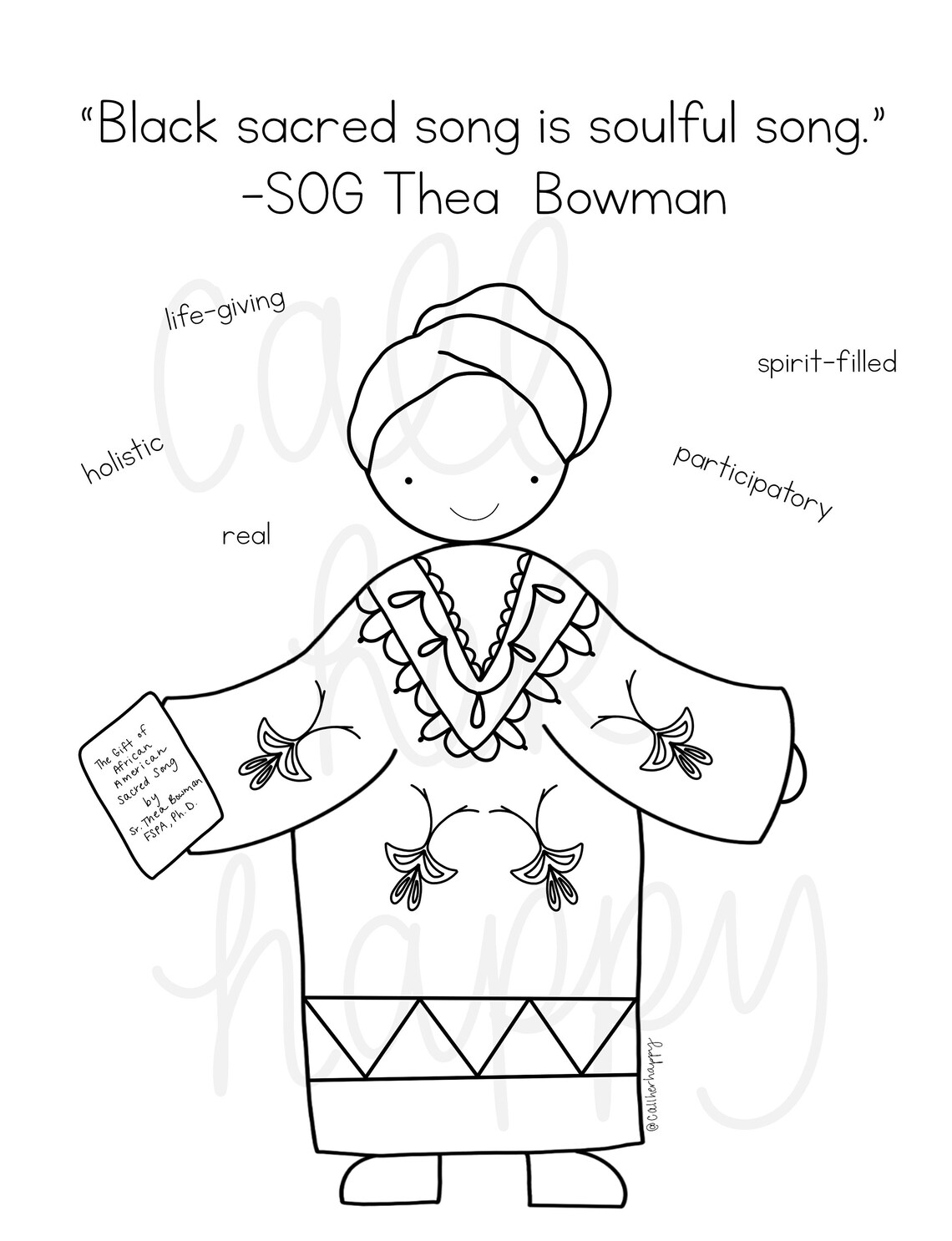 SOG Thea Bowman Servant God Printable Coloring Page Sheet Lazy | Etsy