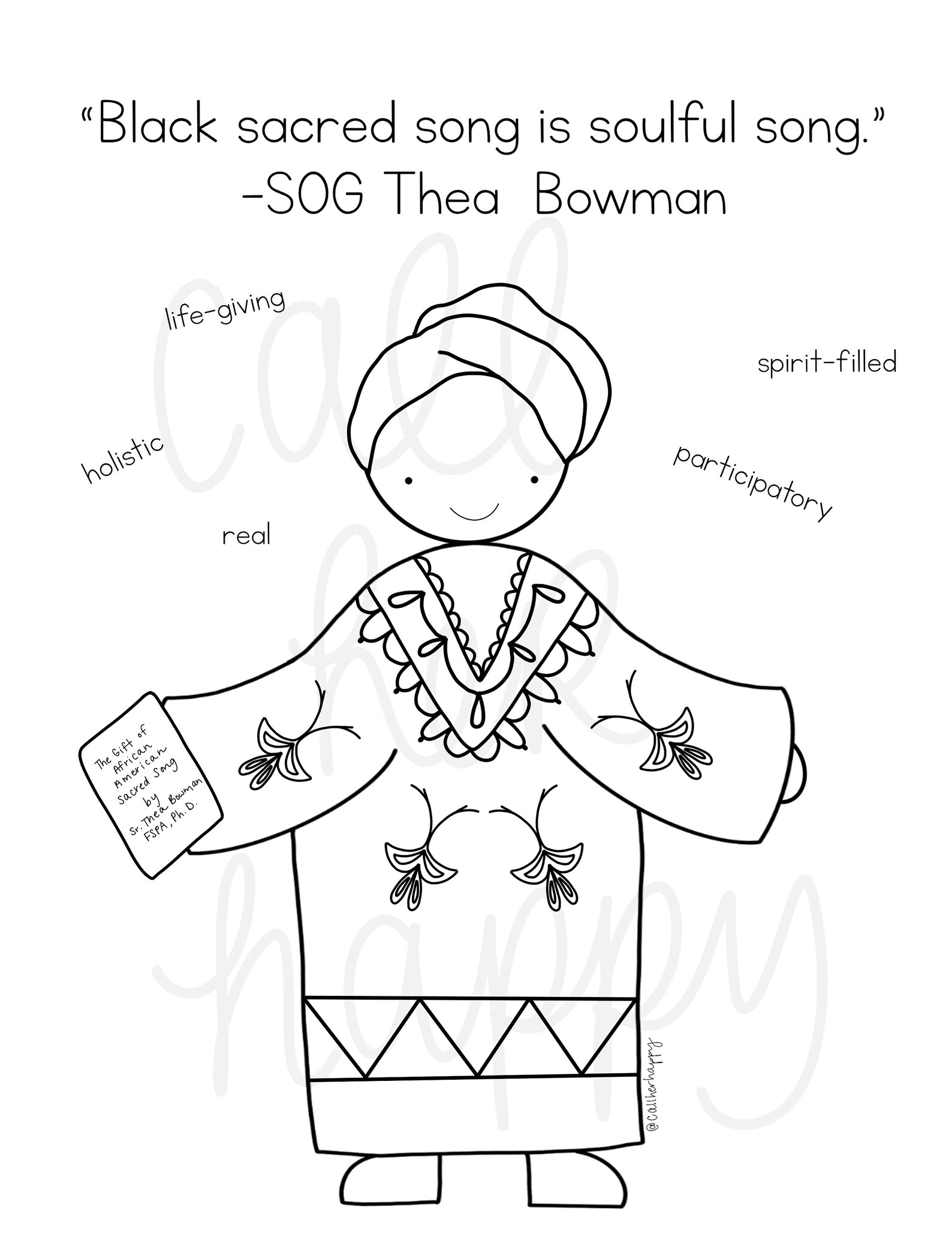 SOG Thea Bowman Servant God Printable Coloring Page Sheet Lazy | Etsy