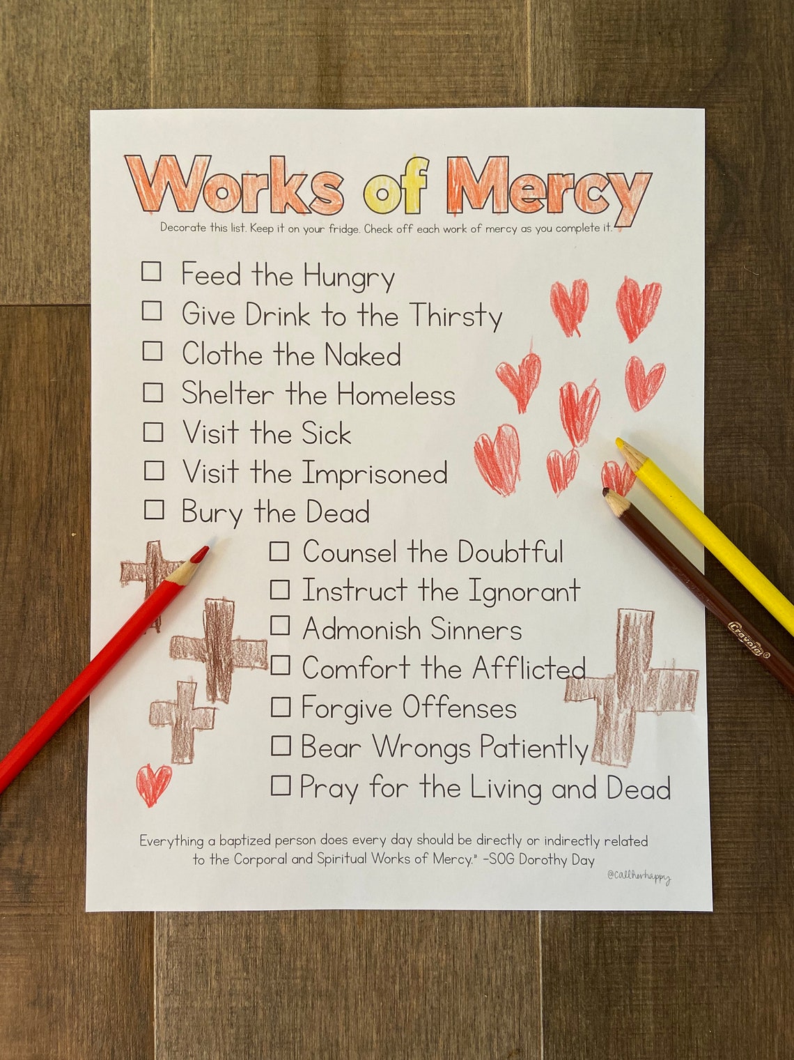 Dorothy Day Works of Mercy Printable Coloring Page Sheet Lazy | Etsy