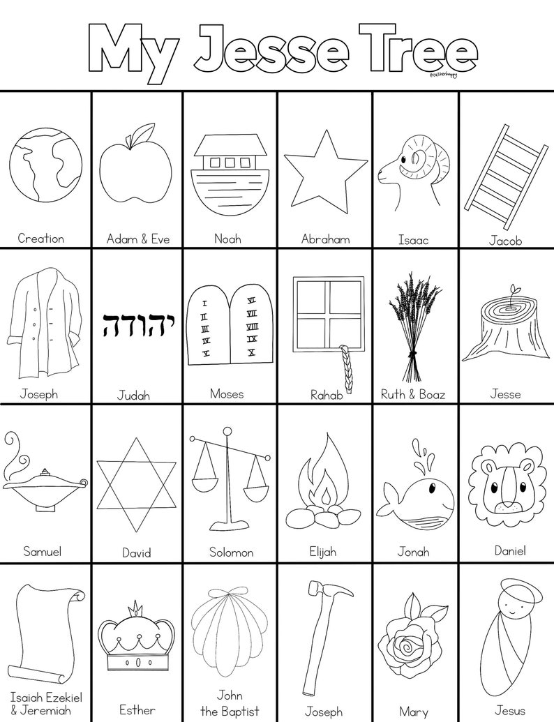 Jesse Tree Advent Christmas Printable Coloring Page Sheet Lazy - Etsy