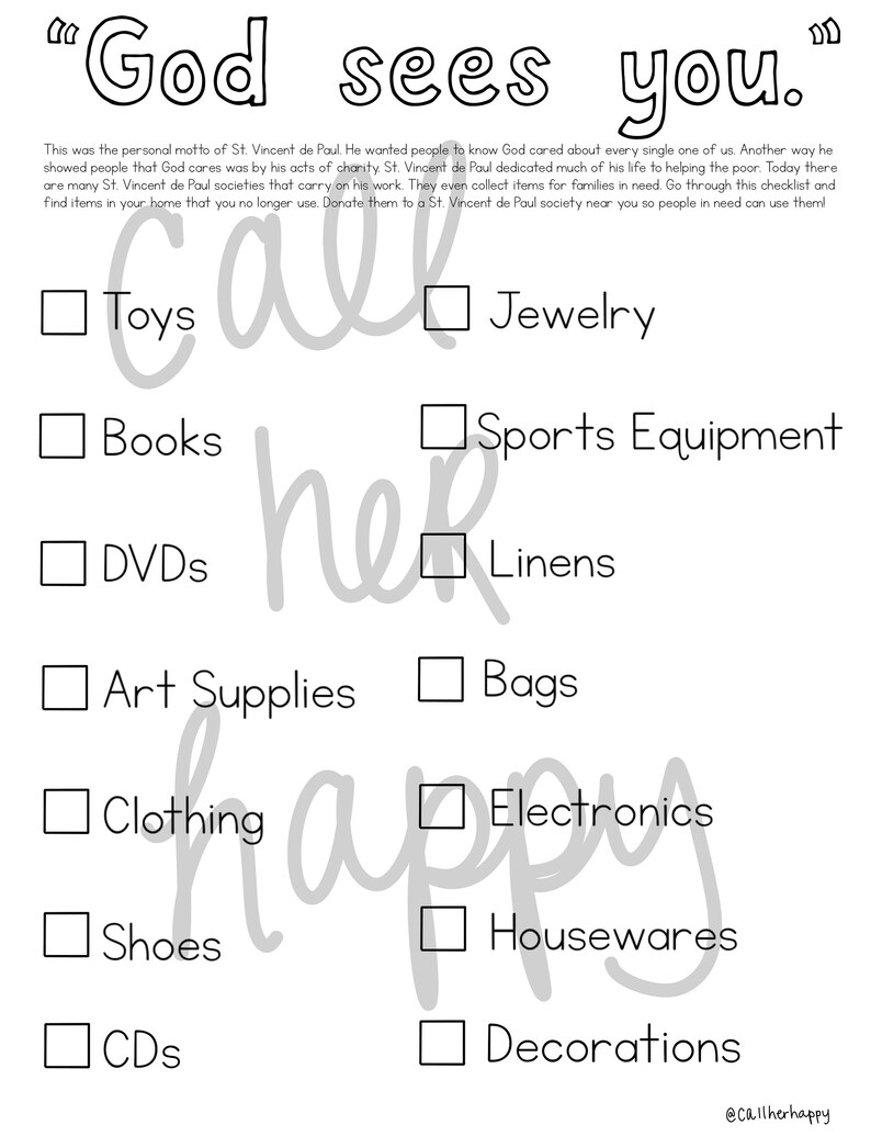 St Vincent De Paul Worksheet Printable Coloring Page Sheet Liturgical ...