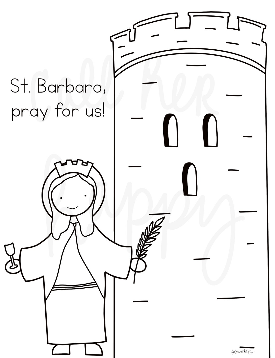 St Barbara Castle Tower Printable Coloring Page Sheet Lazy | Etsy