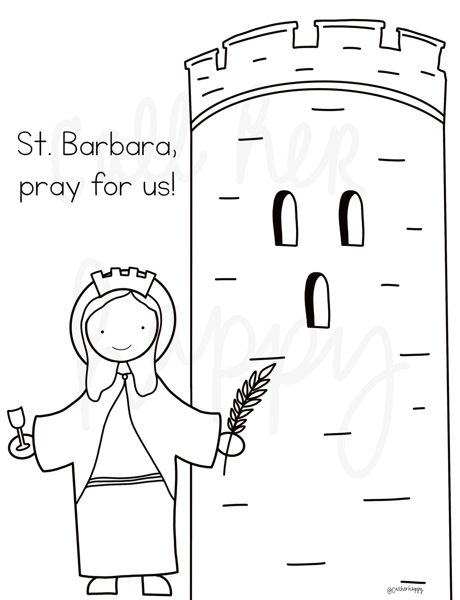 St Barbara Castle Tower Printable Coloring Page Sheet Lazy Liturgical ...