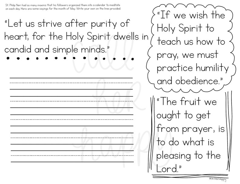 St Philip Neri Maxims Worksheet Printable Coloring Page Sheet ...