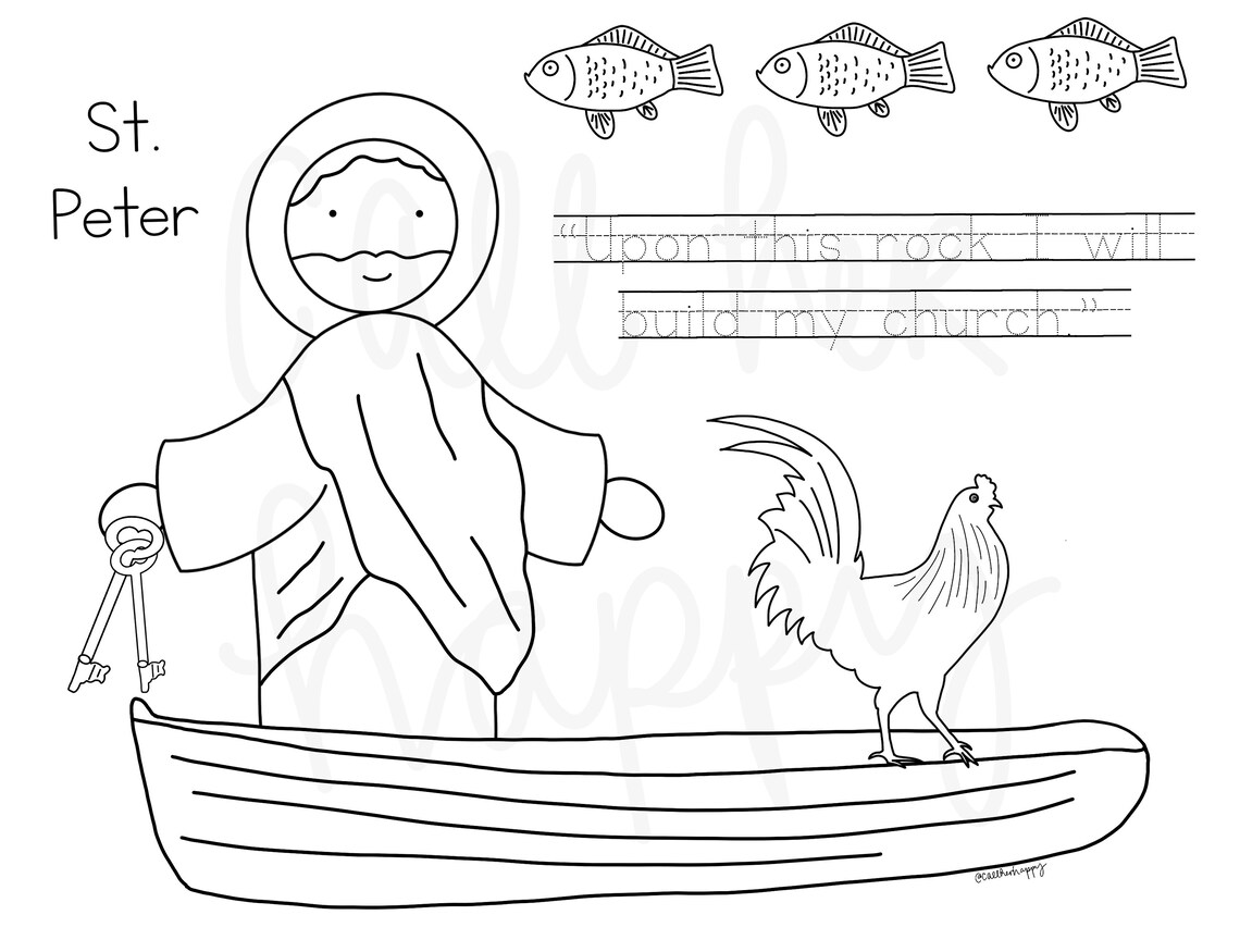 St. Peter Fisherman Boat Printable Coloring Page Sheet Lazy Liturgical ...