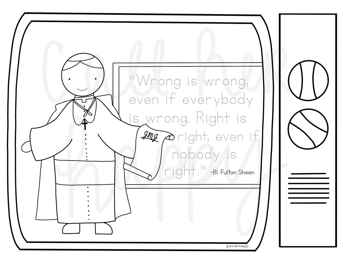 Blessed Fulton Sheen Printable Coloring Page Sheet Lazy | Etsy