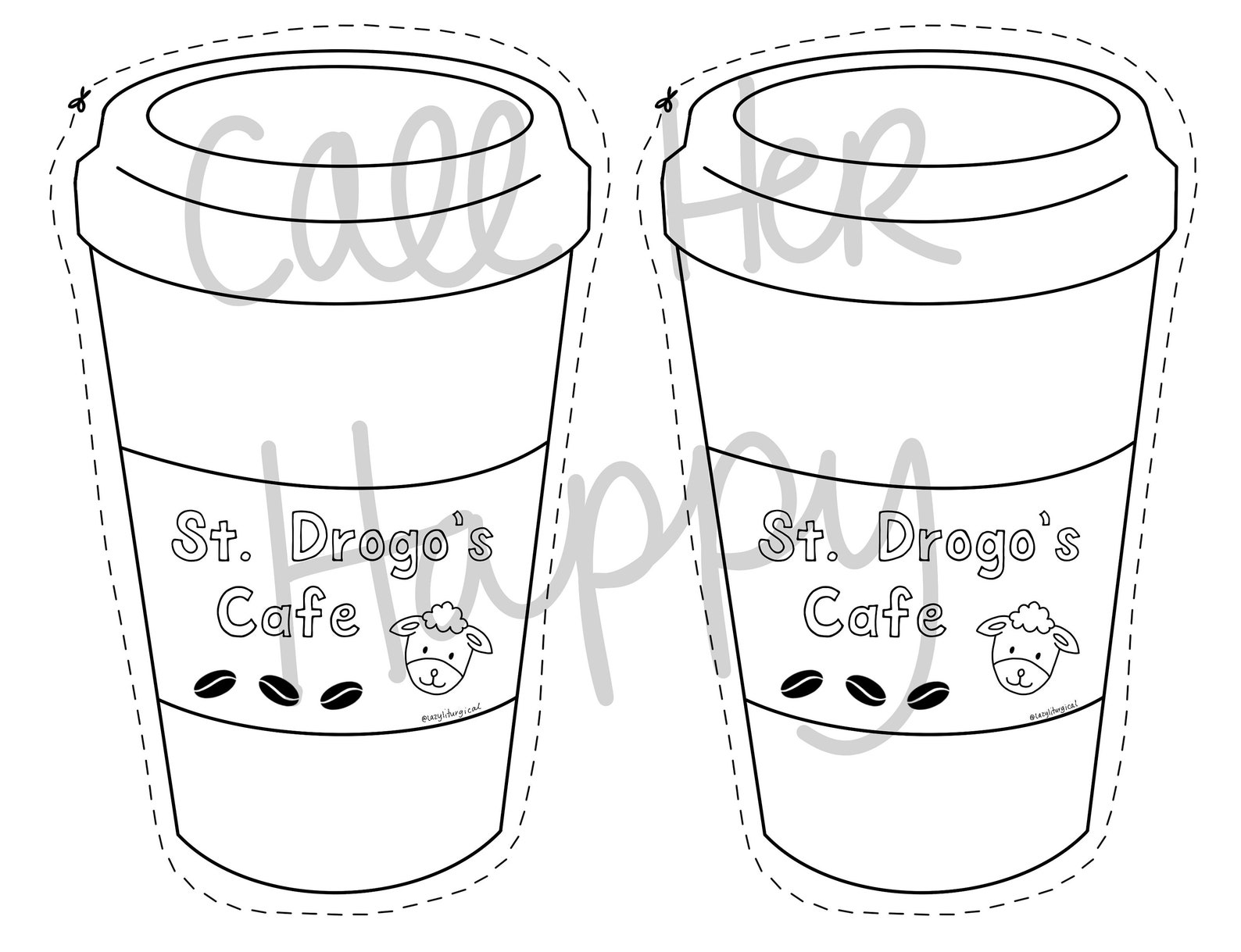 St Drogo Coffee Sign Cup Printable Coloring Page Sheet Lazy Liturgical ...