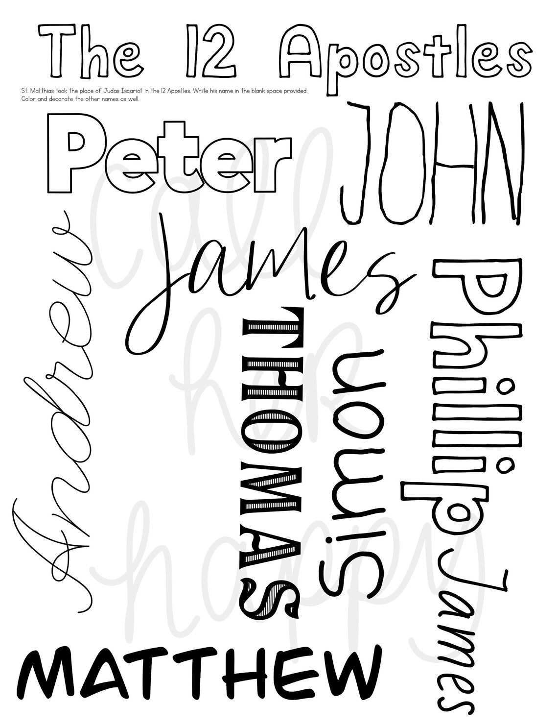 St Matthias 12 Apostles Printable Coloring Page Sheet Lazy Liturgical ...