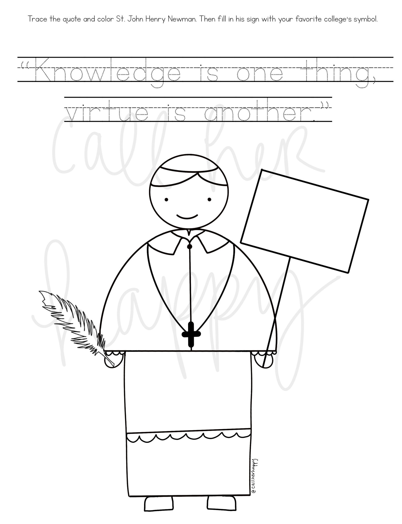 St. John Henry Newman Printable Coloring Page Sheet Lazy Liturgical ...