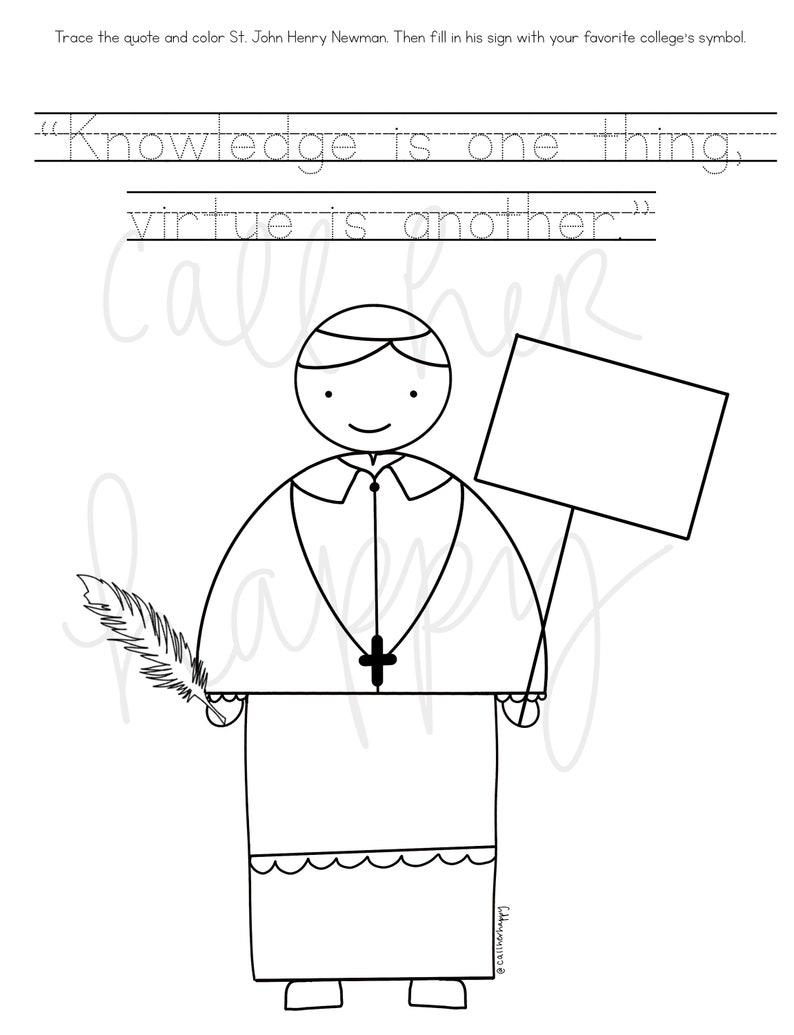 St. John Henry Newman Printable Coloring Page Sheet Lazy | Etsy