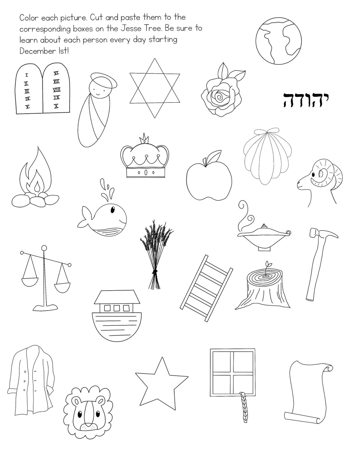 Jesse Tree Advent Christmas Printable Coloring Page Sheet Lazy ...