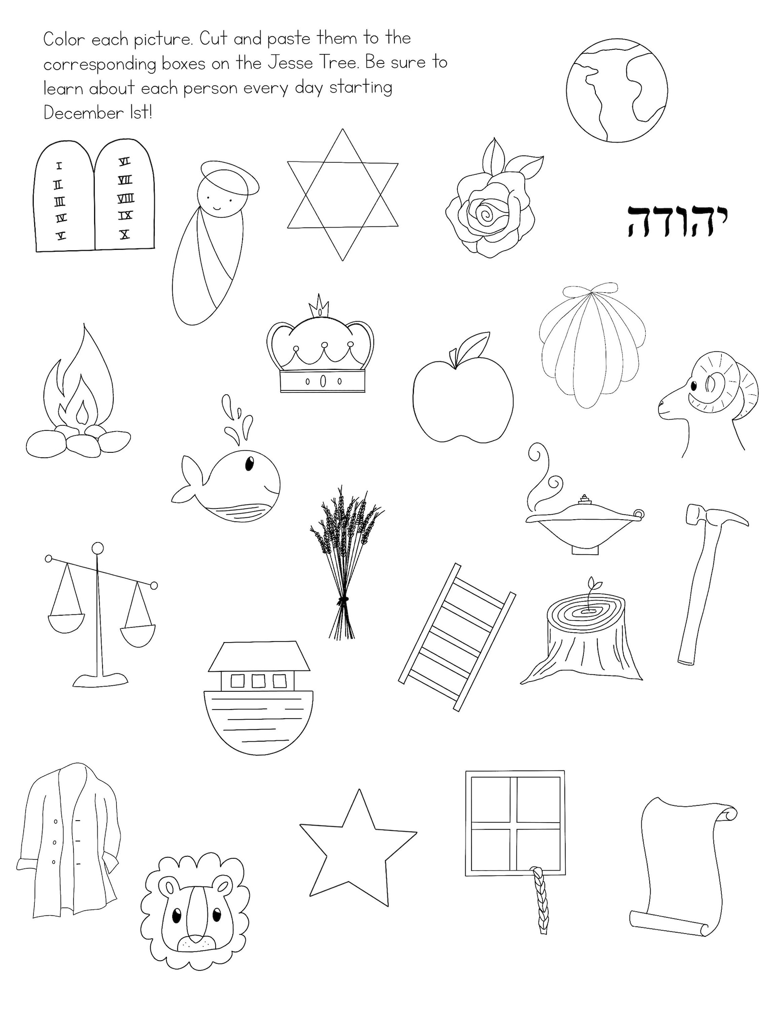 Jesse Tree Advent Christmas Printable Coloring Page Sheet Lazy | Etsy