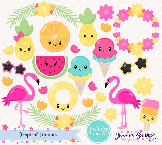 20FOR20 - Summer Kawaii Clipart or tropical kawaii clip art for ...