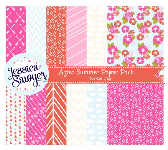 20FOR20, Aztec Summer digital papers or pink and orange backgrounds by ...