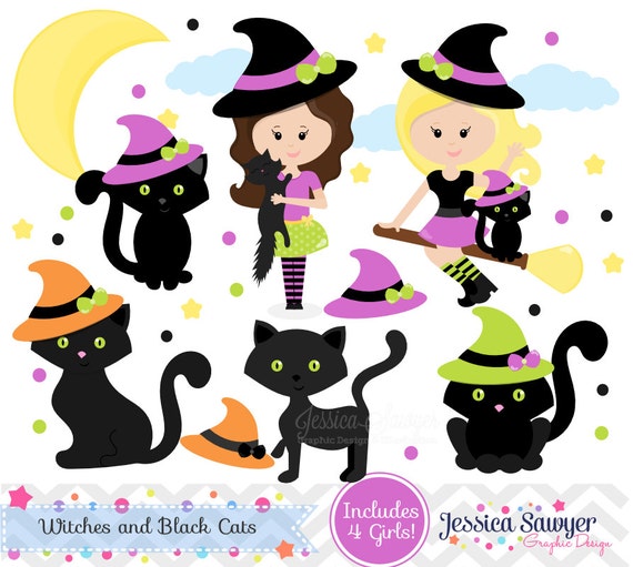 20FOR20, Witches and black cats clipart or halloween clip art and ...