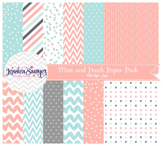 20FOR20, mint and peach digital paper or wedding backgrounds for ...