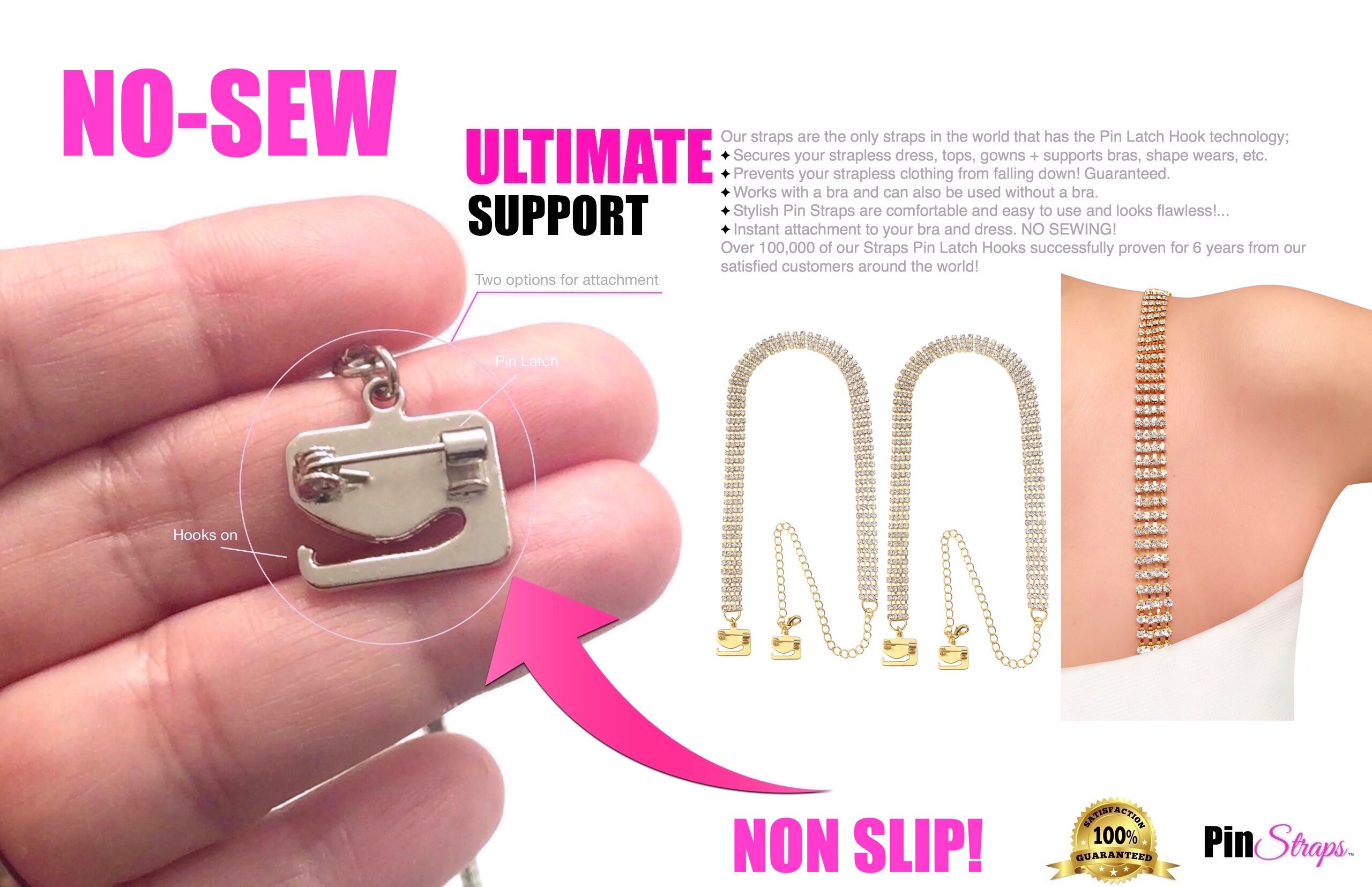 No Sew, Non-slip, Luxurious Wedding Dress Straps, Four Row Rhinestones ...