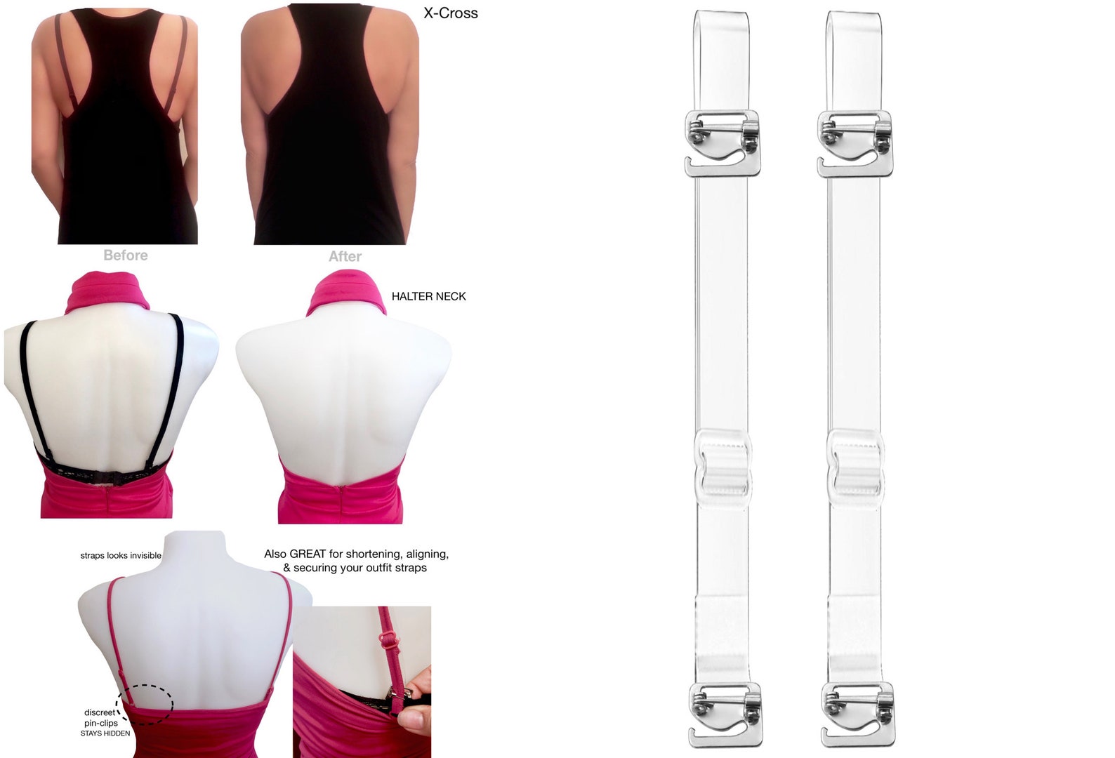 Clear Spaghetti Straps No Slip No Sew Replacement Bra Straps Detachable ...