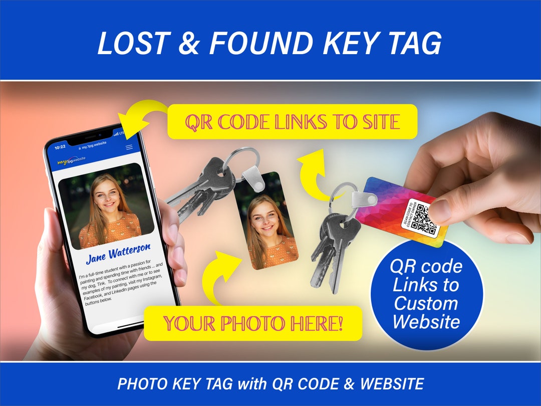Lost and Found Key Tag Keychain With Personalized Photo and QR Code ...