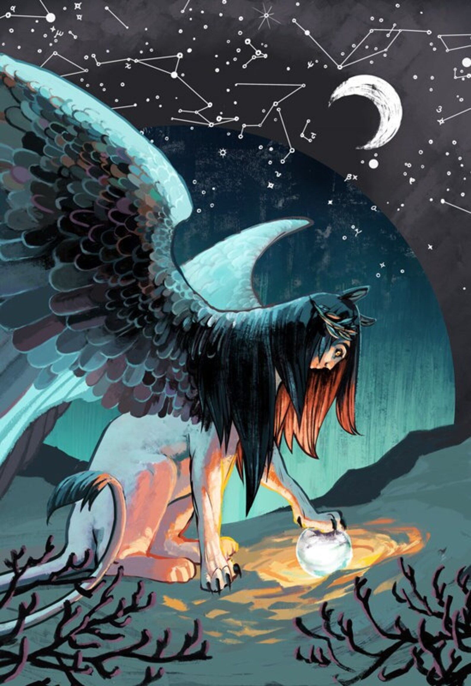 Sphinx | Original Fantasy Cat Art Print, Cosmic Mythology Wall Art ...