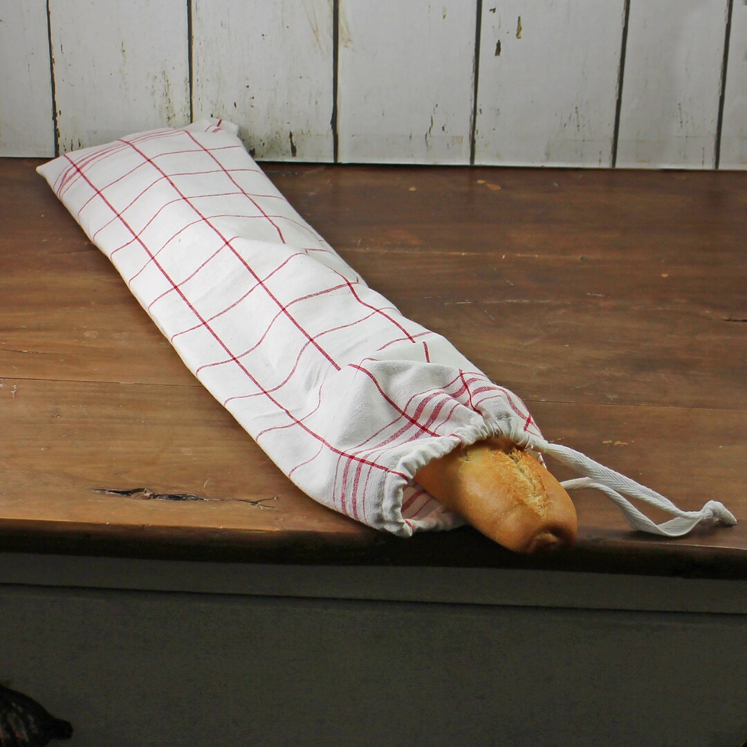 Linen Bread Baguette Bag: Upcycled French Tea Towel, Red Stripes - Etsy