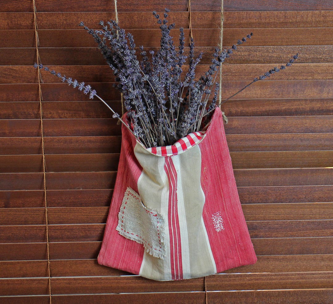 Primitive Wall Pocket Antique Cotton - Upcycled Cotton Fabric - Bag ...