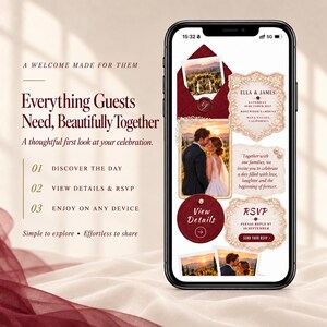 Burgundy Lace Wedding Website Canva Template, Interactive Envelope ...