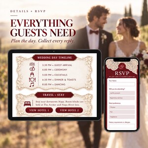 Burgundy Lace Wedding Website Canva Template, Interactive Envelope ...