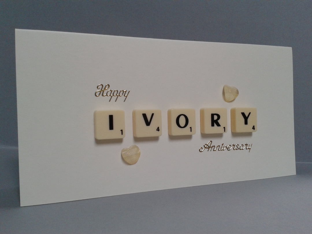 Happy IVORY Anniversary Letter Tile Card With Embellishments. 14th ...