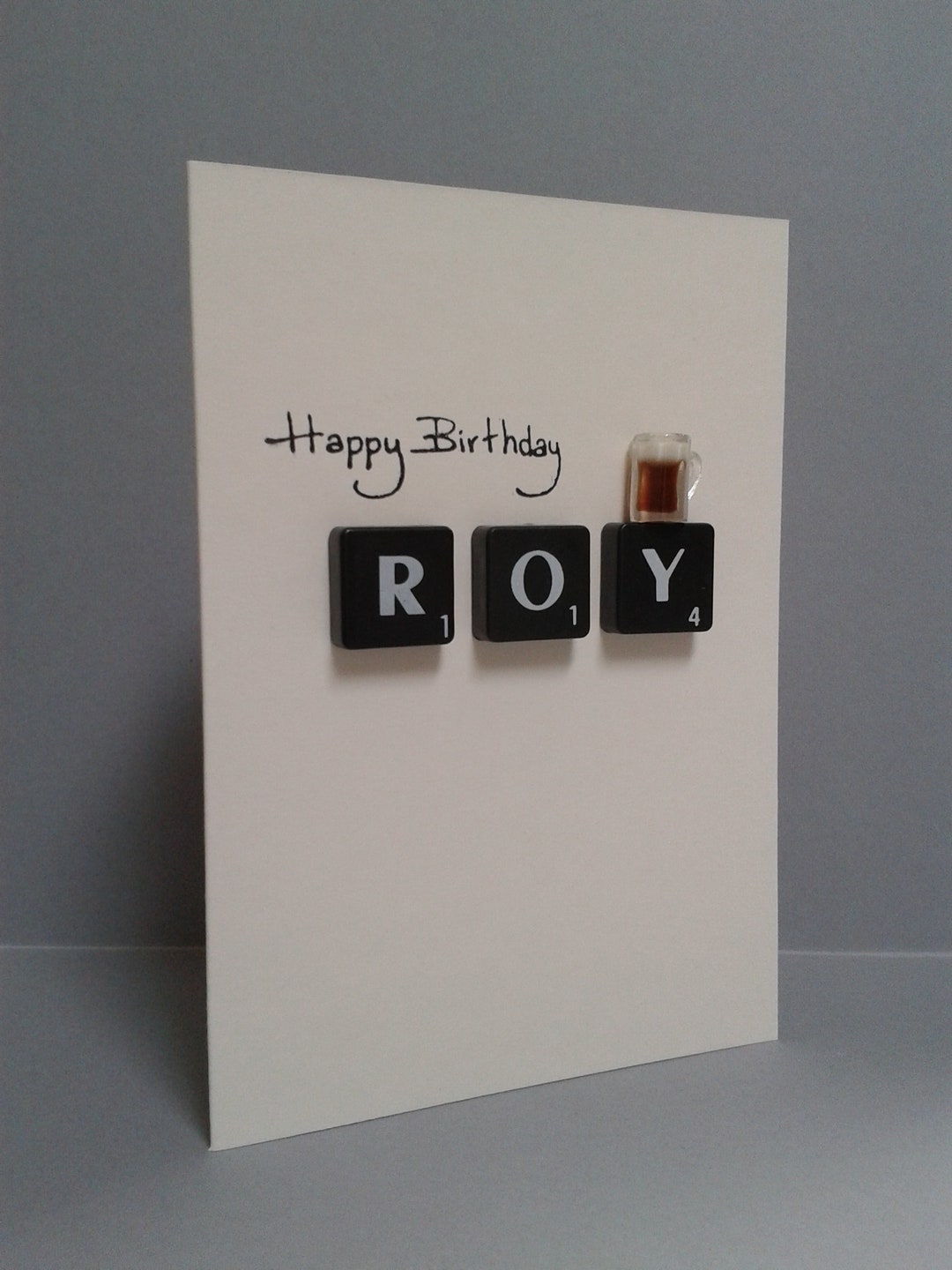 SALE Happy Birthday ROY Letter Tile Card With Mini Beer Embellishment ...