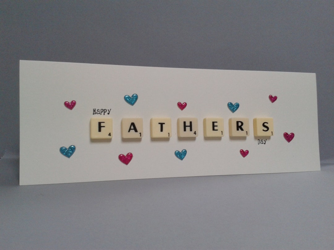 Happy FATHERS Day Card Letter Tile Card With Heart Embellishments. - Etsy