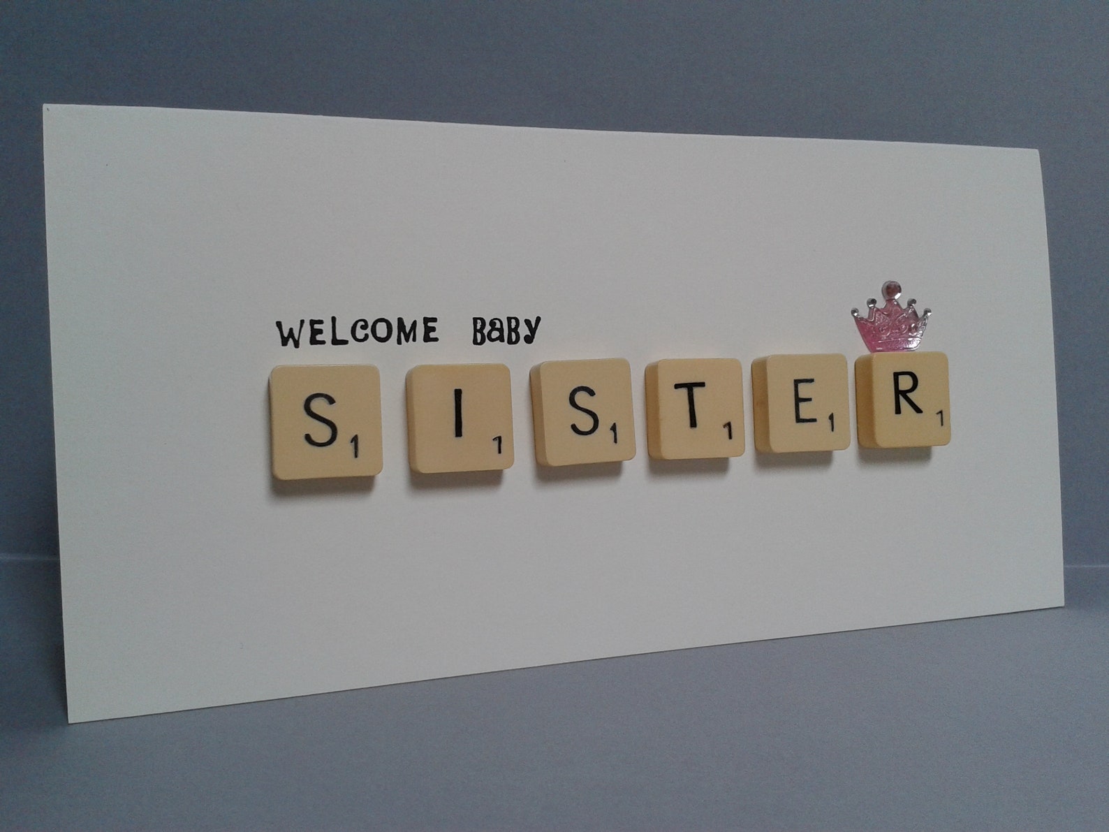 Welcome baby SISTER card. Letter tile card. | Etsy