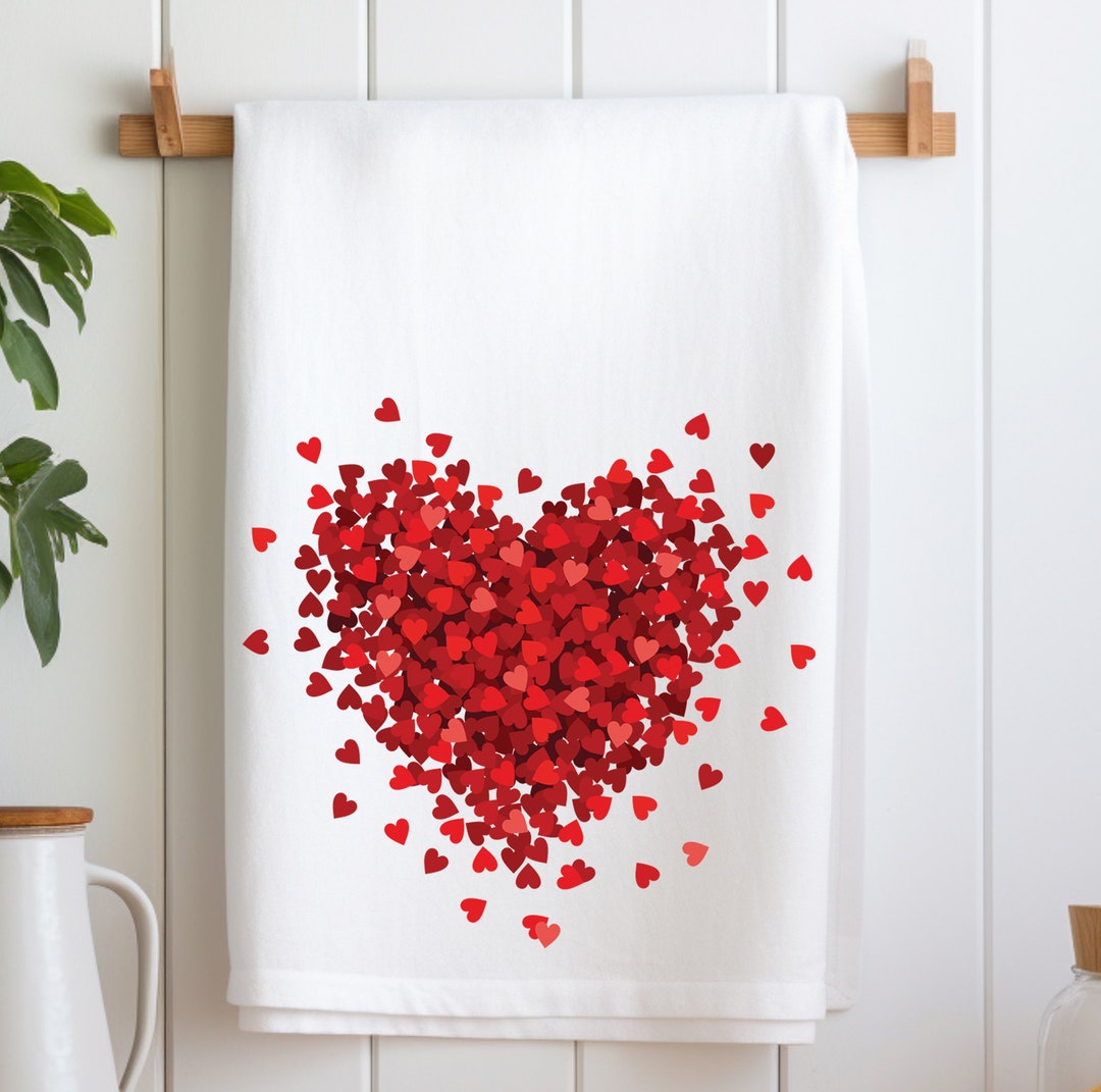 Valentine Heart Tea Towel, Red Heart Kitchen Towel, Red Hearts Flour ...