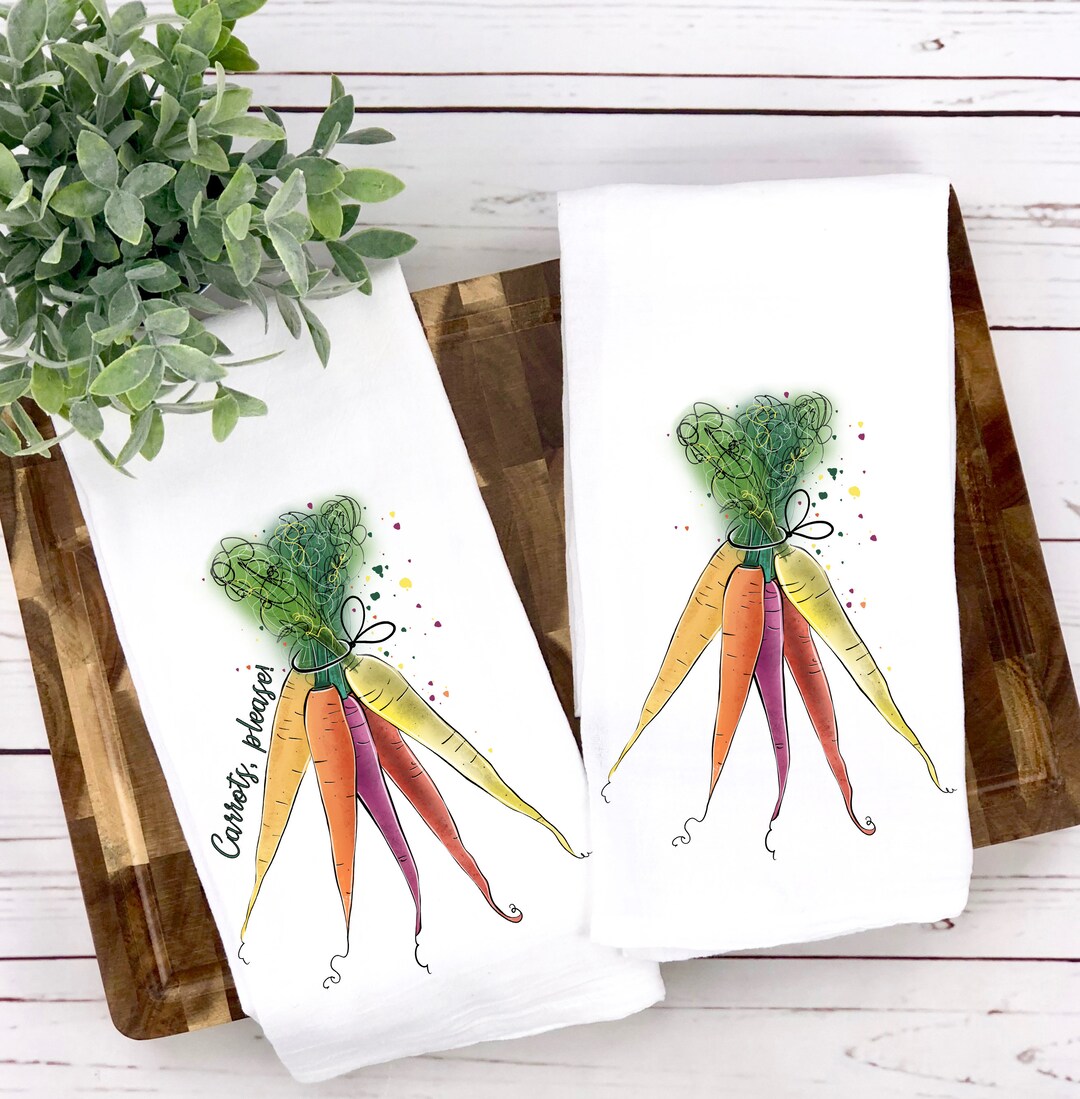 Carrots Tea Towel, Vegetable Tea Towel, Carrot Kitchen Linens, Vegetable Kitchen Tea Towel ...